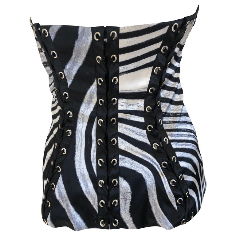 Roberto Cavalli for Just Cavalli Zebra Print Corset with Lace Up ...