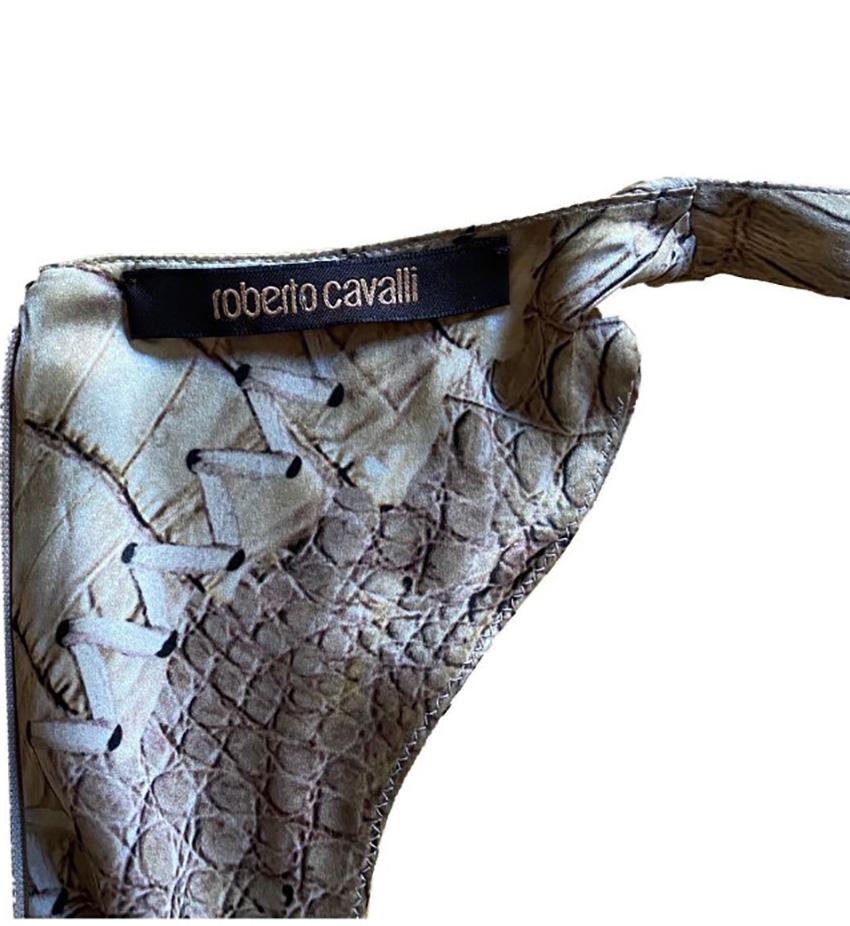 ROBERTO CAVALLI FRINGED PYTHON SILK DRESS It 40 For Sale at 1stDibs