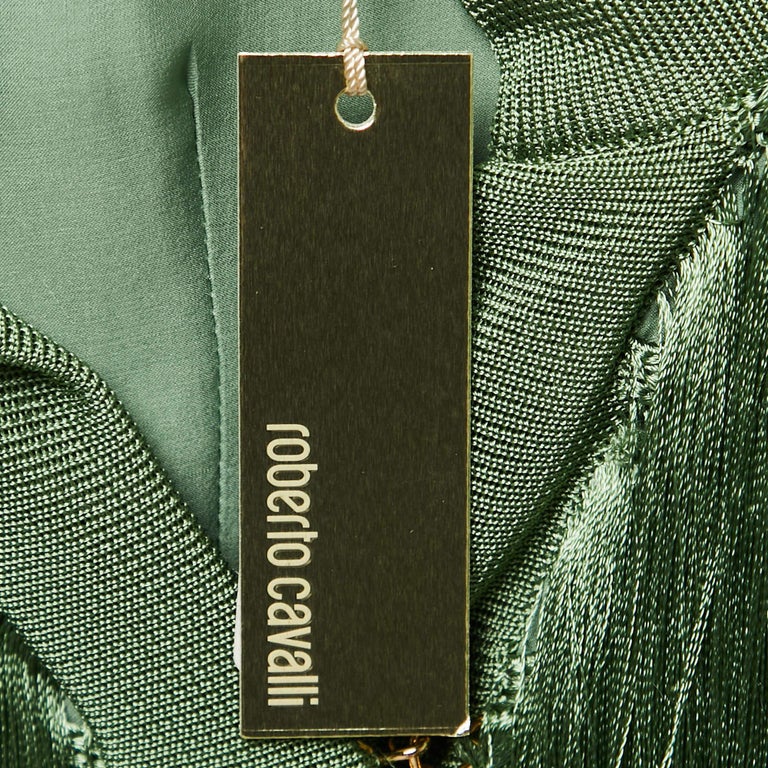 Roberto Cavalli Green Fringed Silk Jacket M For Sale at 1stDibs