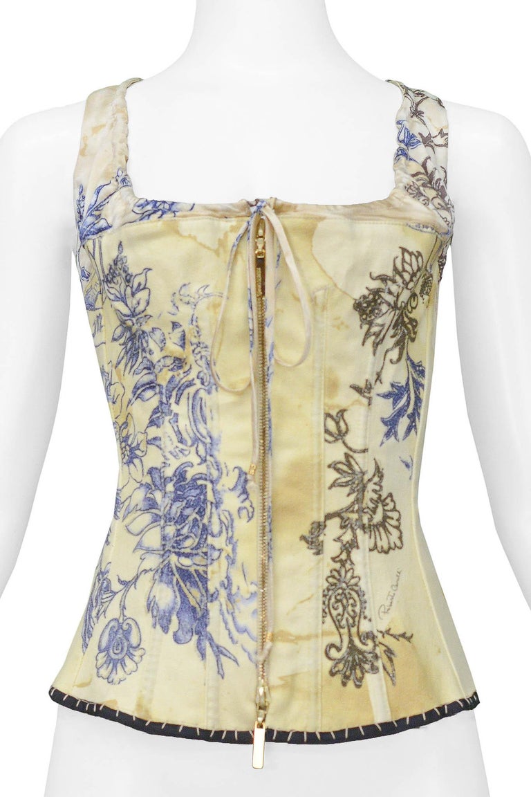 Roberto Cavalli Iconic Off White Tattoo Print Corset Top For Sale at ...