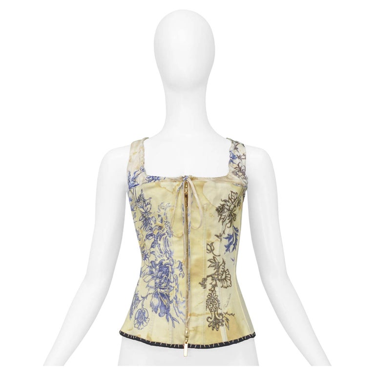 Roberto Cavalli Iconic Off White Tattoo Print Corset Top For Sale at ...