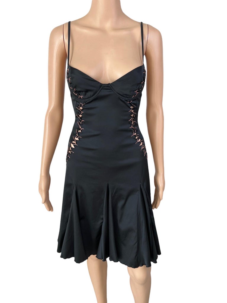 Roberto Cavalli Just Cavalli Lace Up Cutout Bustier Black Mini Dress ...