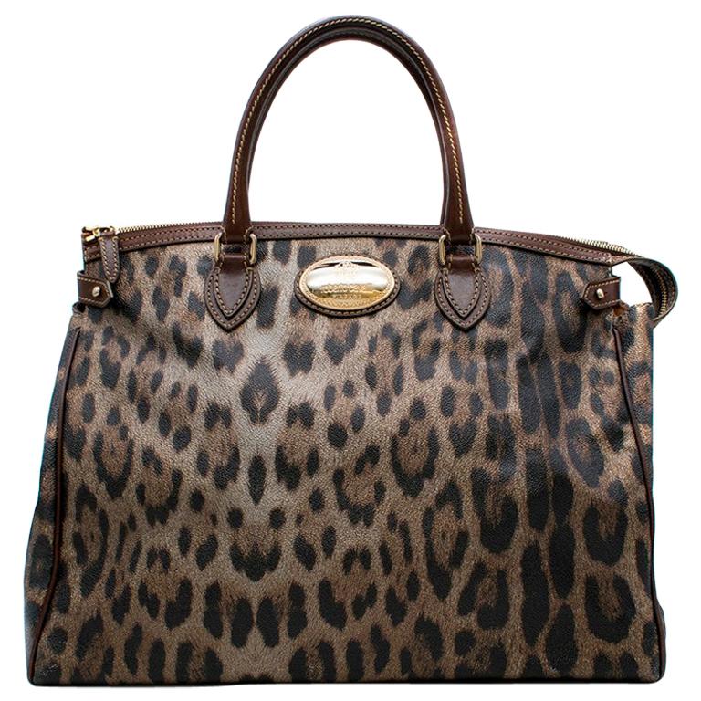 Roberto Cavalli Leopard Print Grained Leather Tote Bag at 1stDibs ...