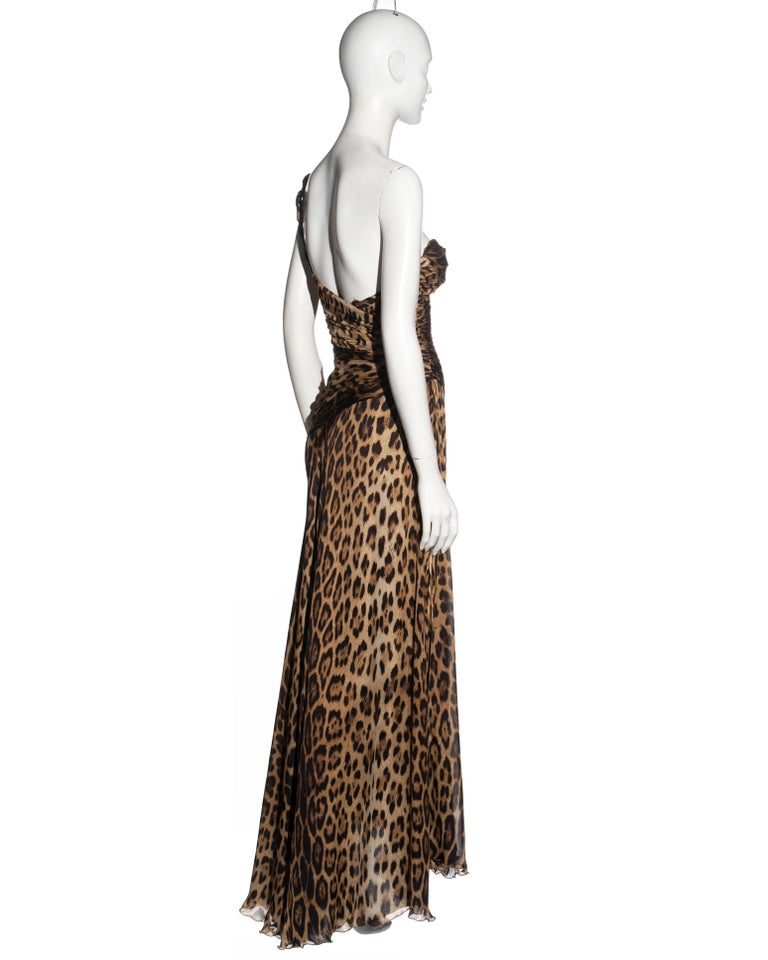 Roberto Cavalli leopard print silk evening dress with built-in corset ...