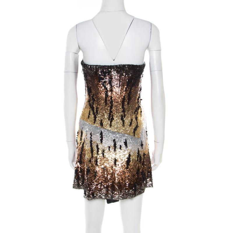 Roberto Cavalli Multicolor Sequin Embellished Strapless Bustier Dress M ...