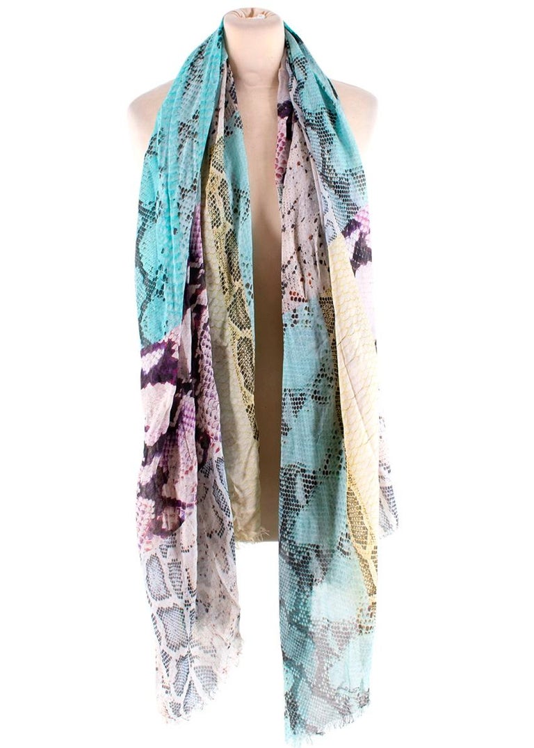 Roberto Cavalli Multicolored Snakeskin Print Cotton Scarf at 1stDibs ...