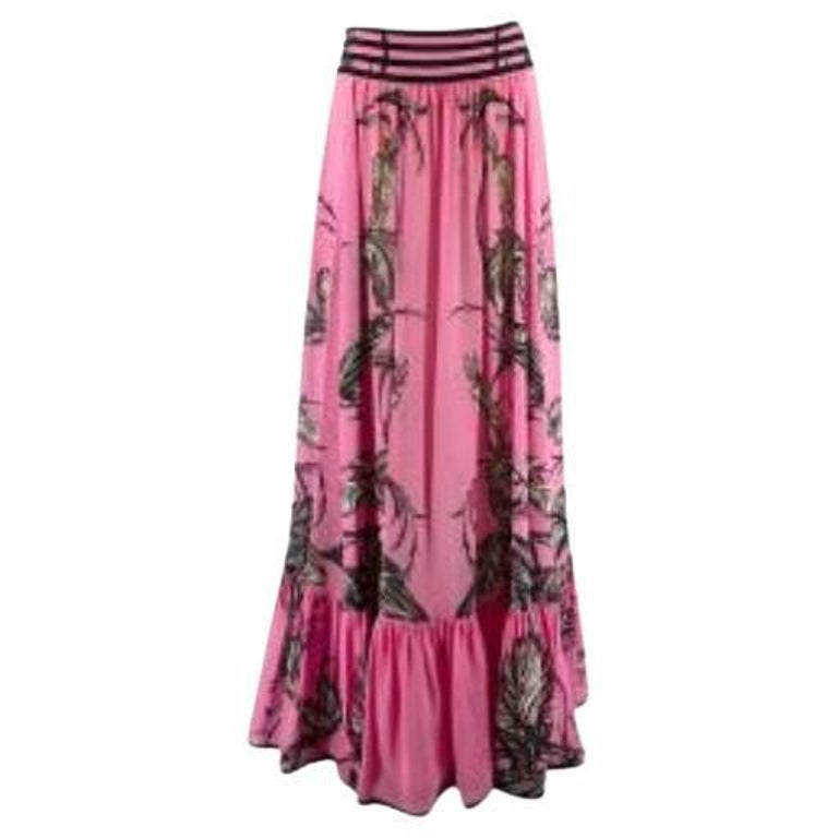 Roberto Cavalli - Jupe longue à volants à fleurs roses En vente sur 1stDibs