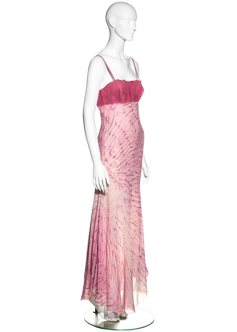 Roberto Cavalli pink silk and snakeskin evening maxi dress, ss 1999 For ...