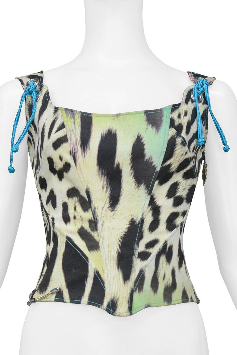 Roberto Cavalli Rainbow Leopard Print Corset Top For Sale at 1stDibs