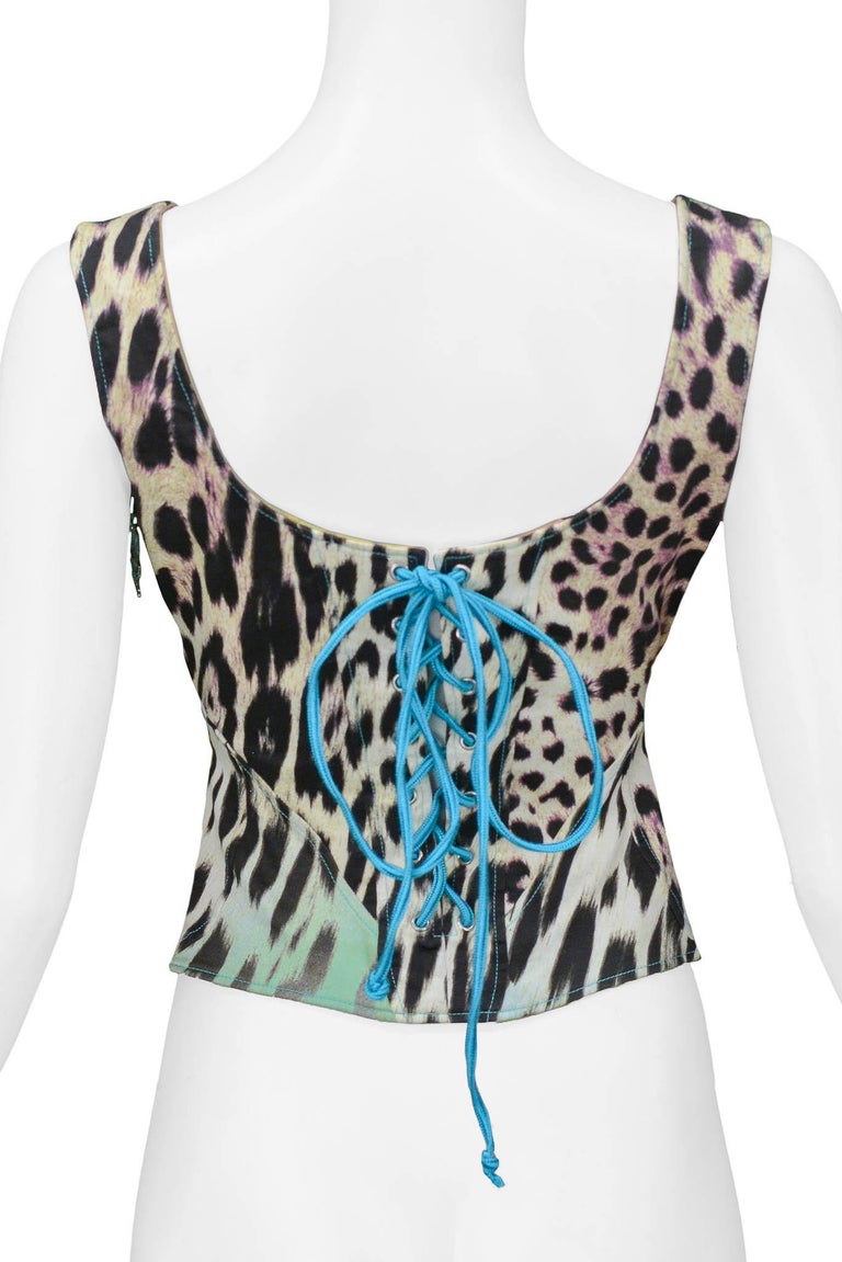 Roberto Cavalli Rainbow Leopard Print Corset Top For Sale at 1stDibs