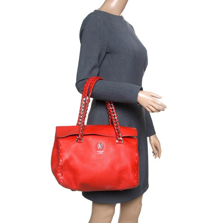 Roberto Cavalli Red Leather Small Regina Satchel For Sale at 1stDibs
