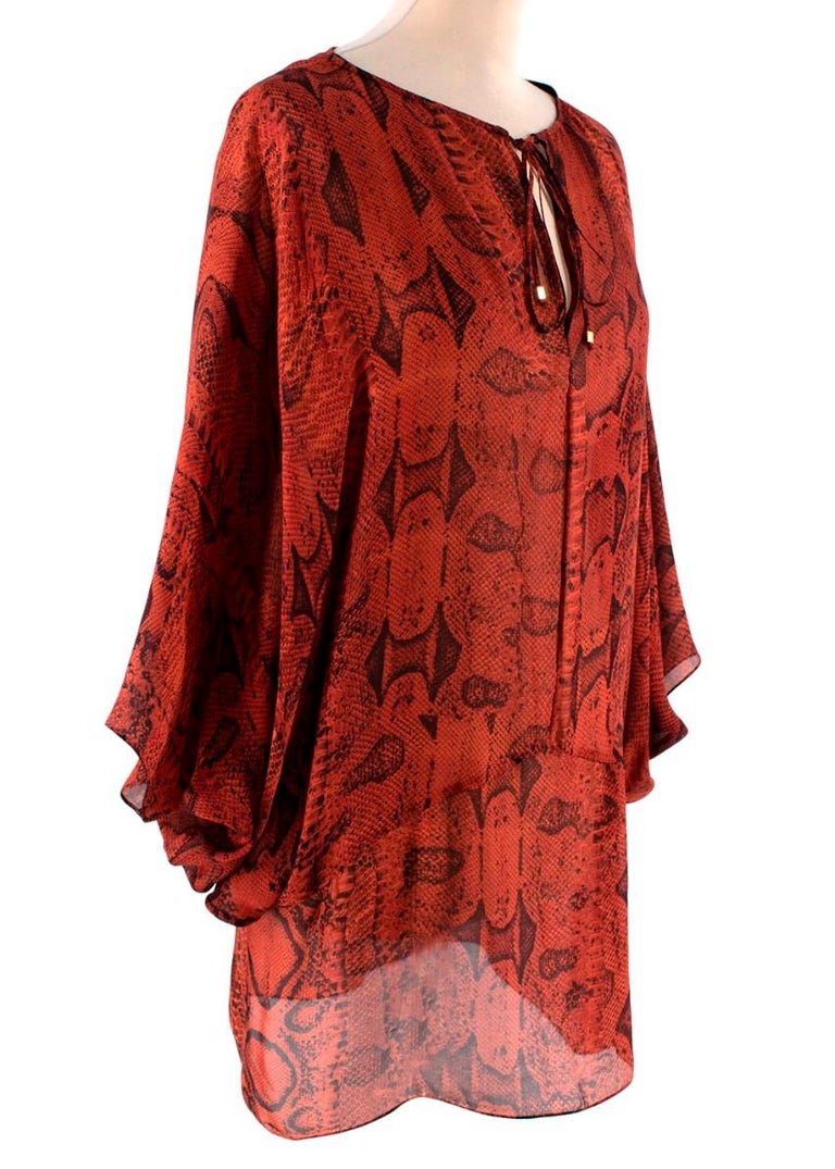 Roberto Cavalli Red Silk Snake Print Peasant Blouse For Sale at 1stDibs