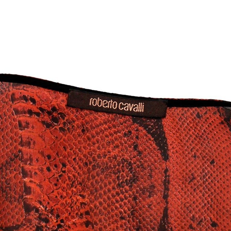 Roberto Cavalli Red Silk Snake Print Peasant Blouse For Sale at 1stDibs