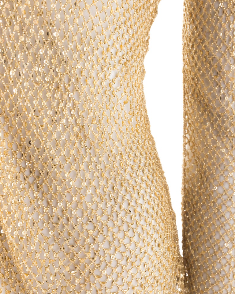 Roberto Cavalli S/S 1999 gold beaded fishnet cardigan For Sale at 1stDibs