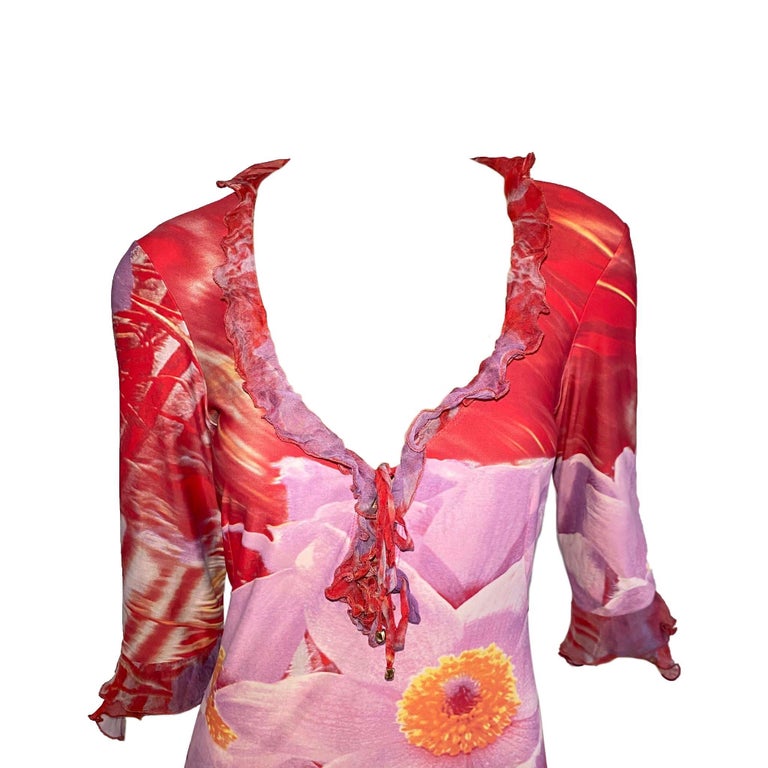 Roberto Cavalli S/S 2000 Floral Midi Dress at 1stDibs