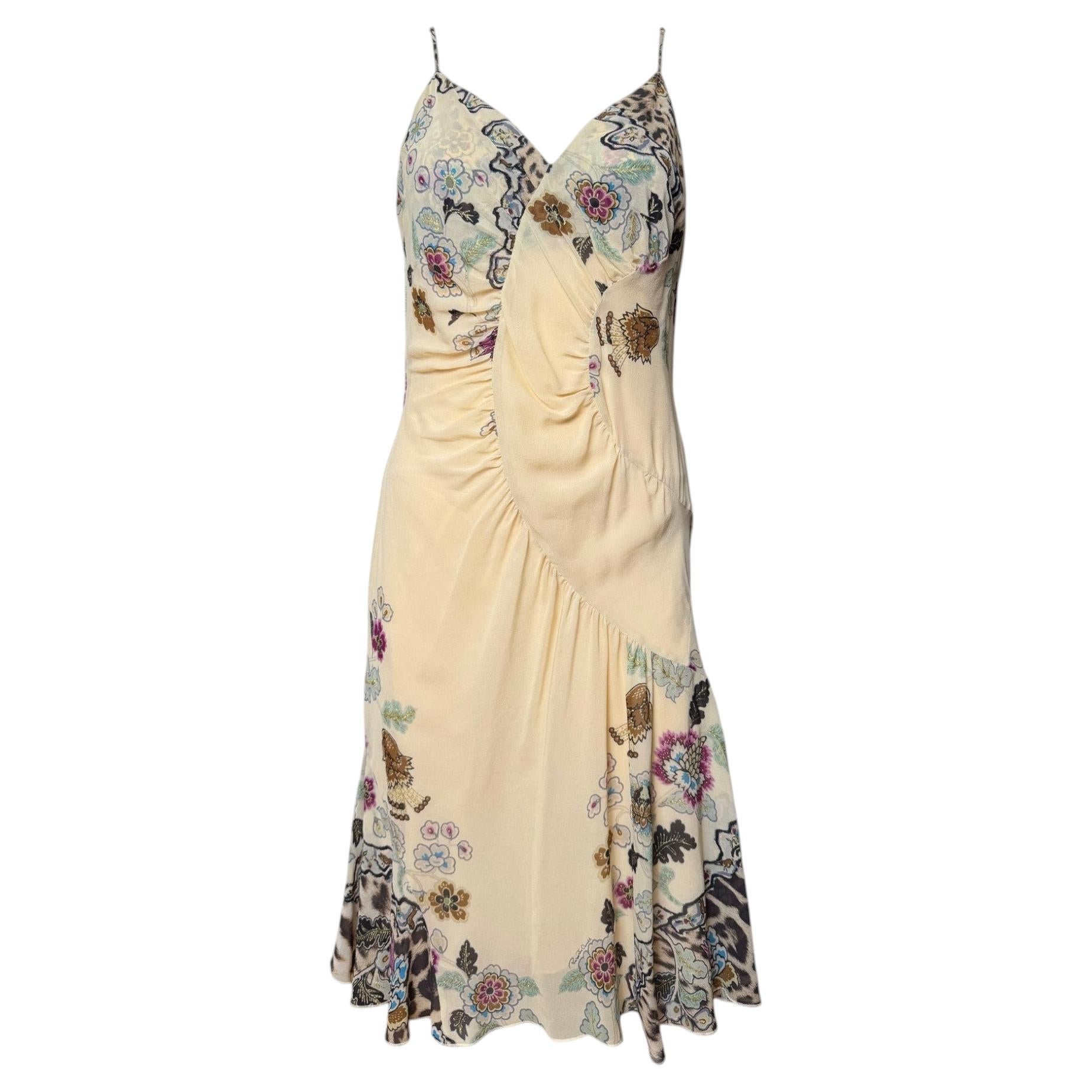 Roberto Cavalli S/S 2007 floral white silk halter backless dress gown ...