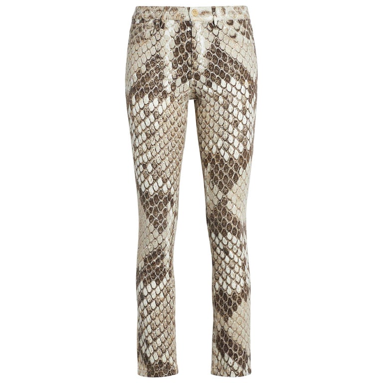 Roberto Cavalli Serpiente Gold Python Print Low Rise Skinny Jeans Size ...