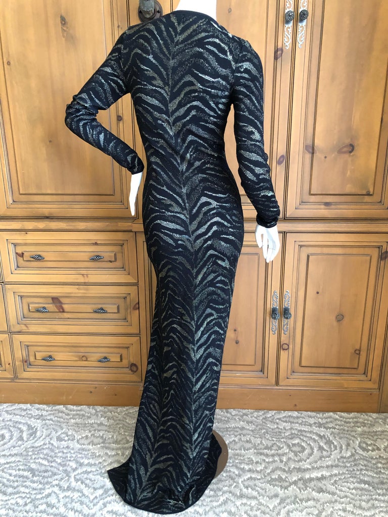 Roberto Cavalli Sheer Vintage Gold and Black Knit Zebra Pattern Evening ...