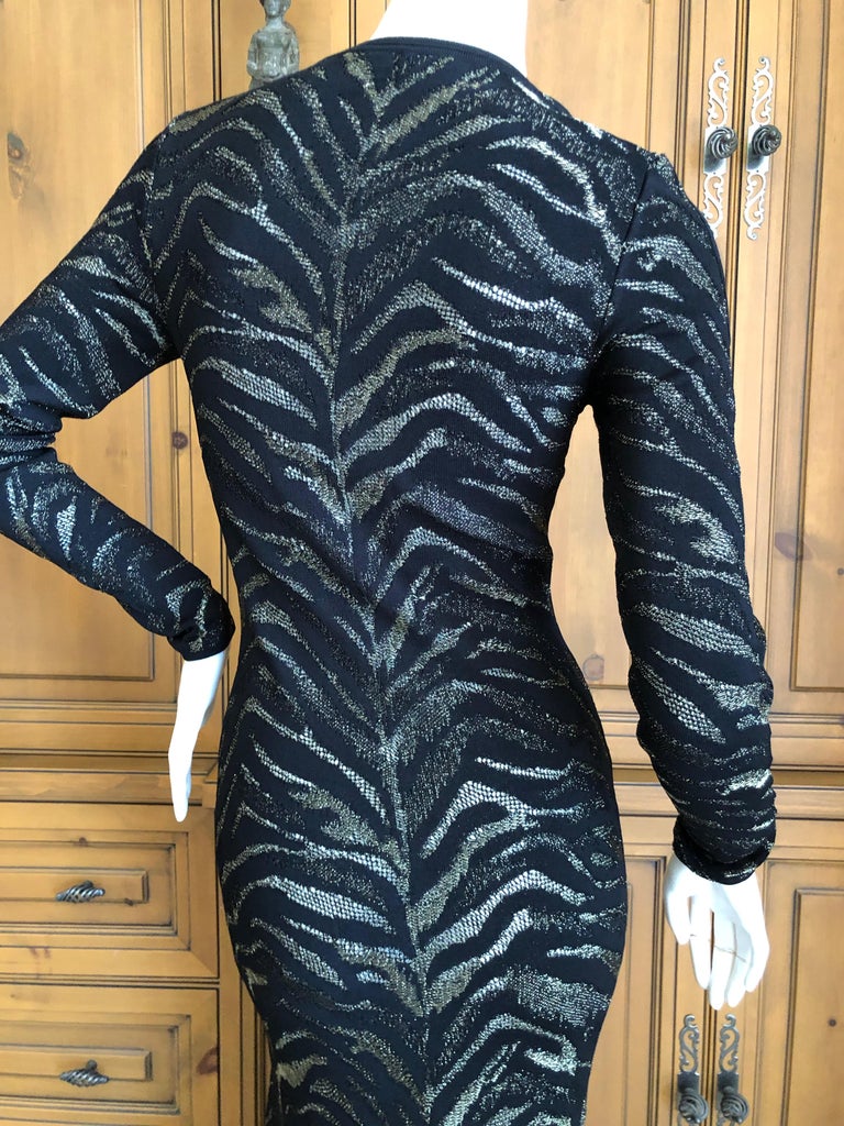 Roberto Cavalli Sheer Vintage Gold and Black Knit Zebra Pattern Evening ...