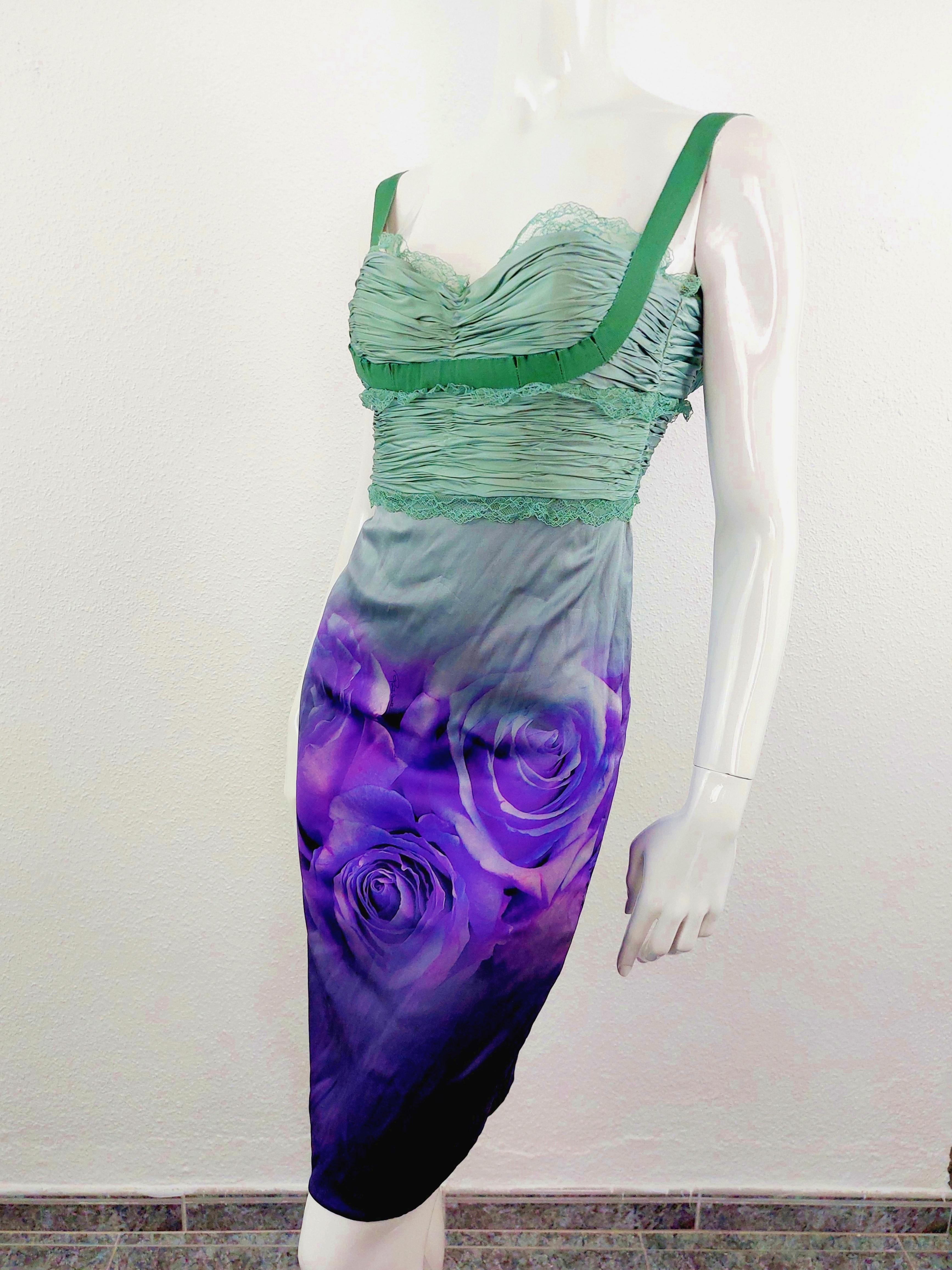 Roberto Cavalli Silk Lace Rose Floral Corset Bustier Cocktail Evening ...