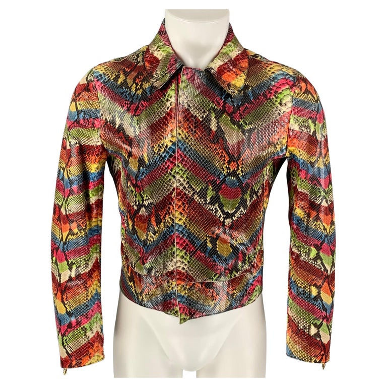ROBERTO CAVALLI Size S Multi-Color Chevron Phyton Skin Hidden Zipper ...