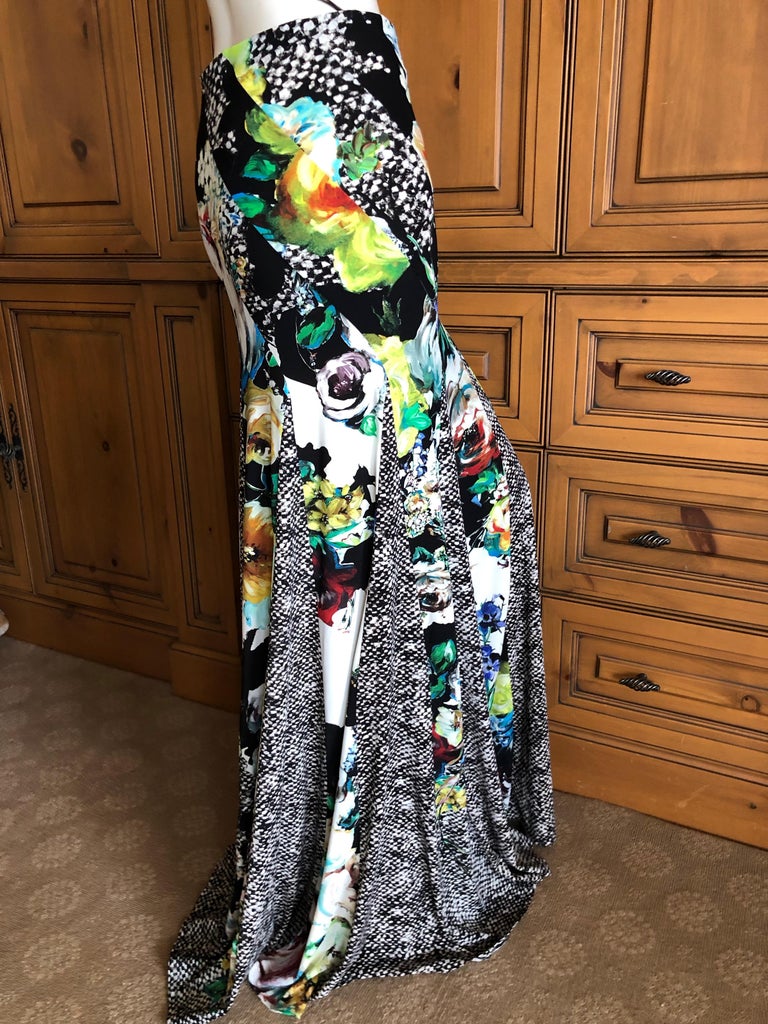 Roberto Cavalli Snake and Floral Pattern Voluminous Vintage Maxi Skirt ...