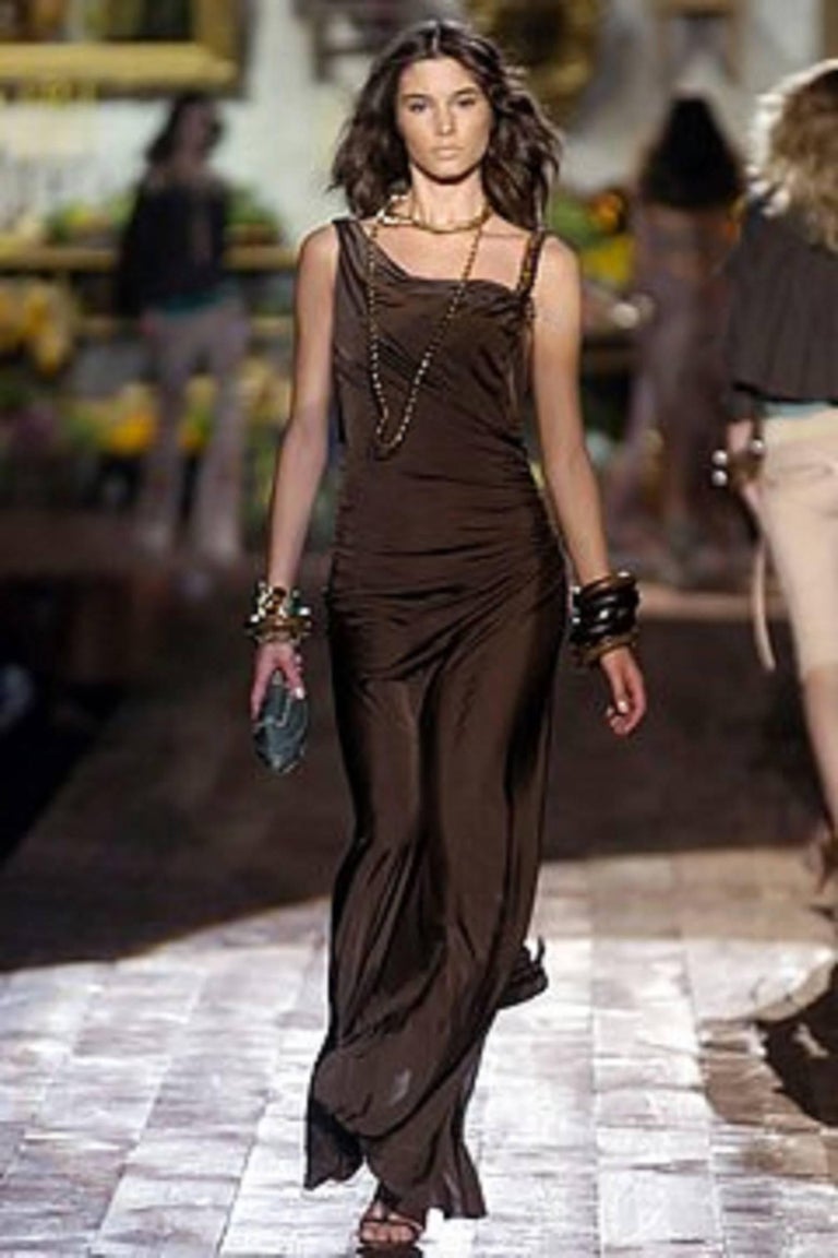 ROBERTO CAVALLI S/S 2005 Black Jersey Knit Open Back Draped Evening ...