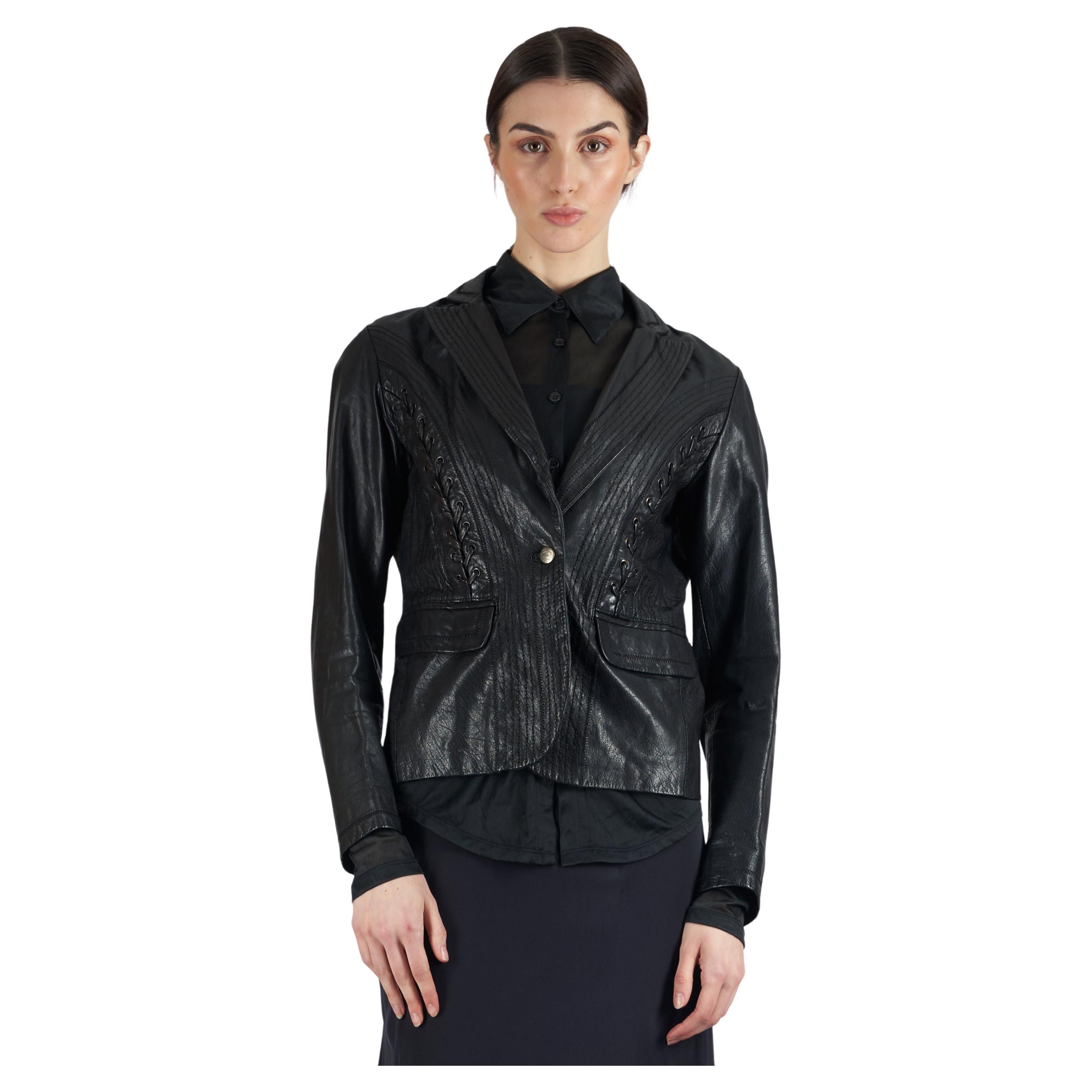 Roberto Cavalli Vintage 2000’s Lace Up Leather Jacket For Sale at 1stDibs