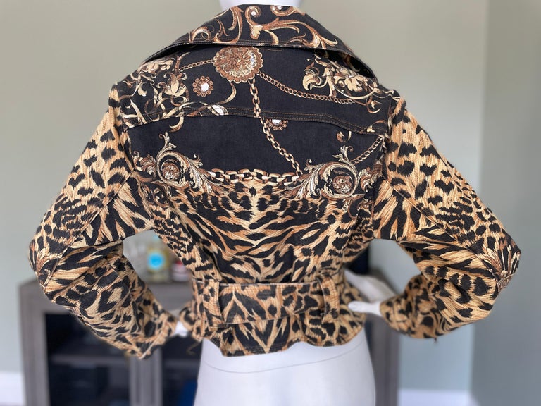 Roberto Cavalli Vintage Baroque Leopard Pattern Denim Motorcycle Jacket ...