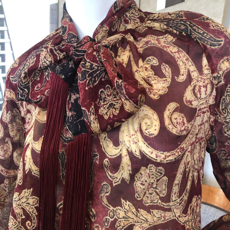 Roberto Cavalli Vintage Baroque Pattern Blouse with Fringe Tassel Bow ...