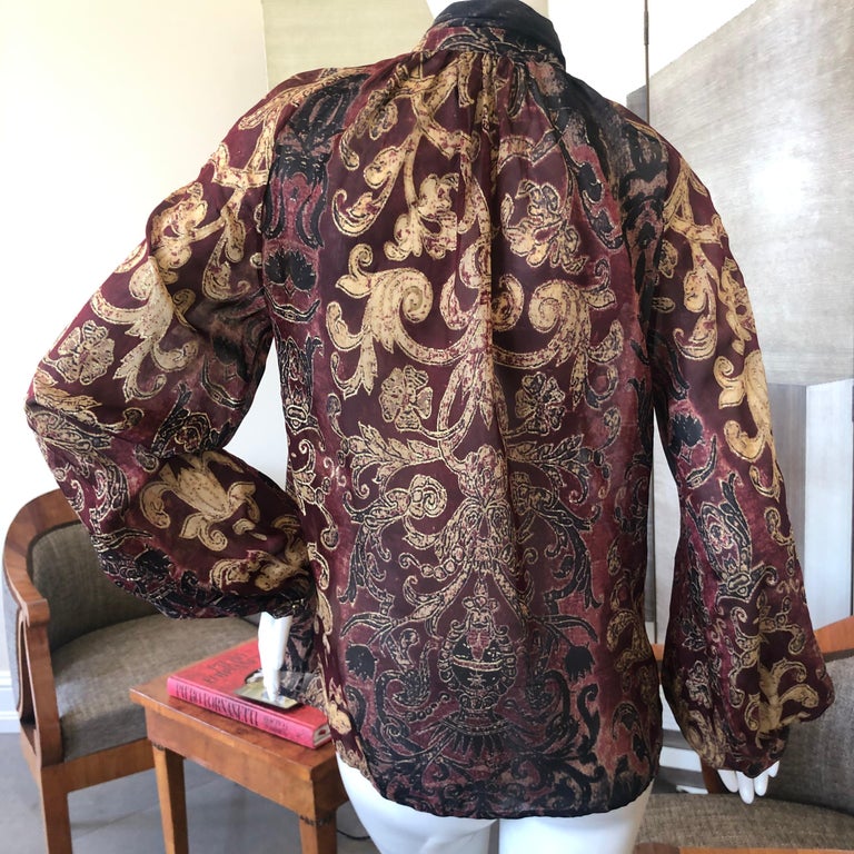 Roberto Cavalli Vintage Baroque Pattern Blouse with Fringe Tassel Bow ...