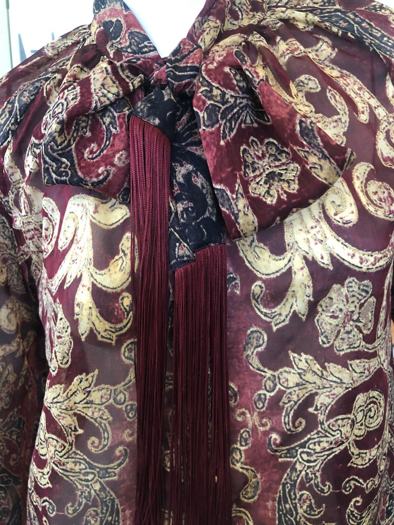 Roberto Cavalli Vintage Baroque Pattern Blouse with Fringe Tassel Bow ...