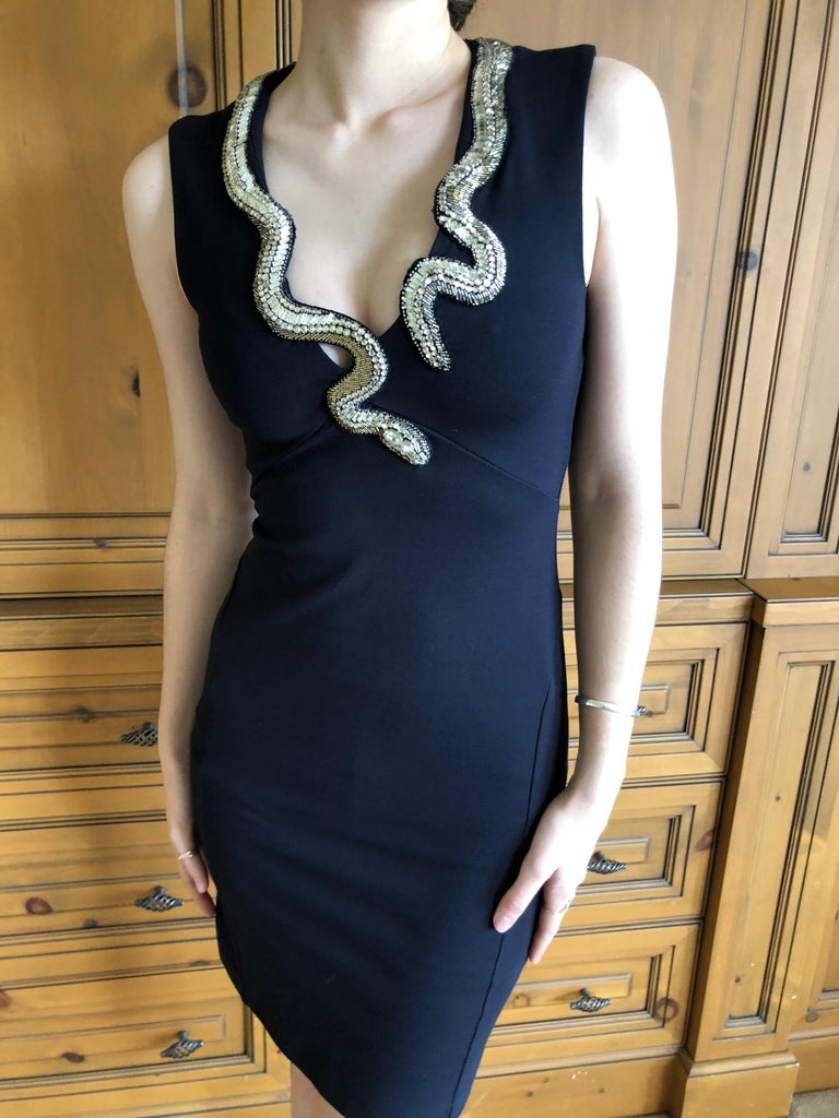 Roberto Cavalli Vintage Black Bodycon Dress w Crystal Embellished Snake ...