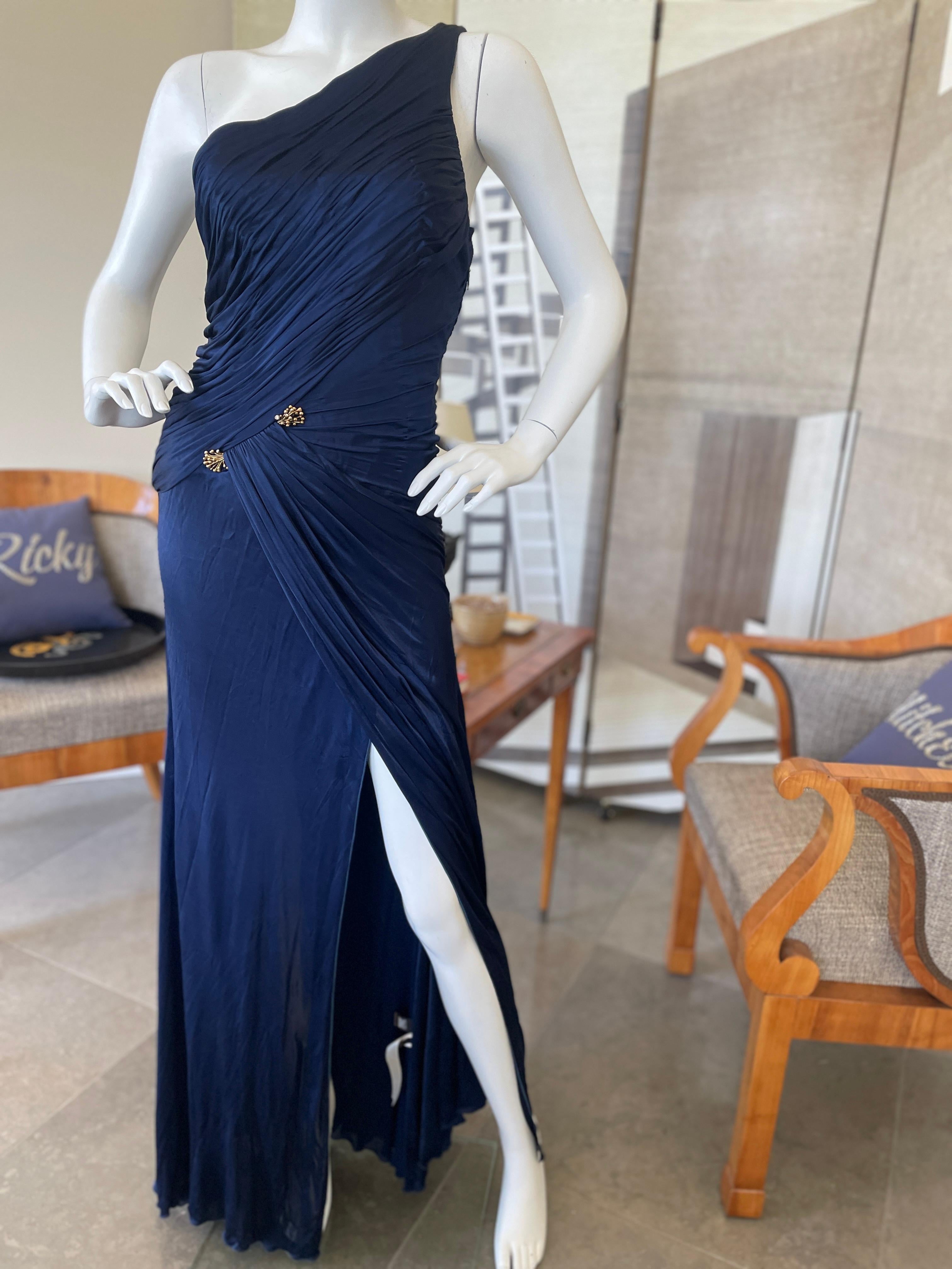 Roberto Cavalli Vintage Blue One Shoulder Pleated Goddess Dress For ...