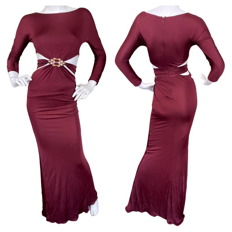 Roberto Cavalli Vintage Burgundy Red Cut Out Evening Dress XS For Sale ...