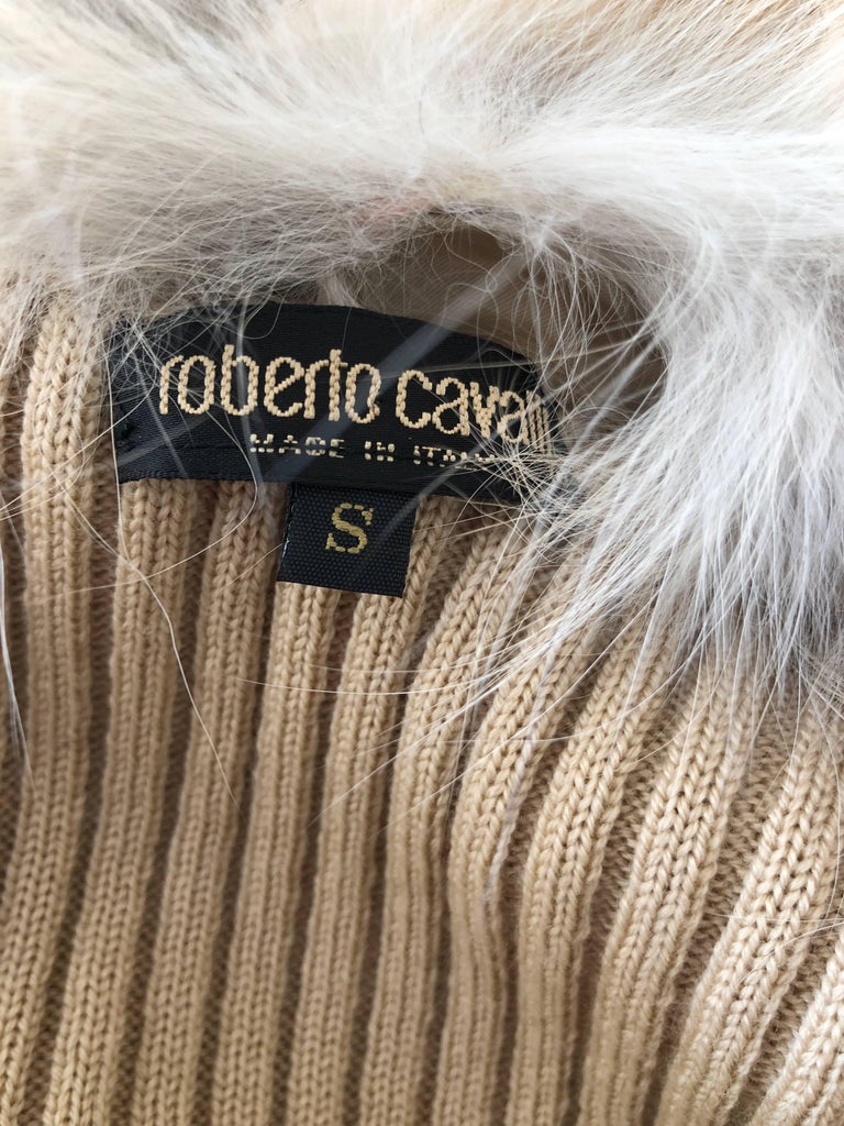 Roberto Cavalli Vintage Ribbed Knit Cardigan Sweater w Detachable Fox ...