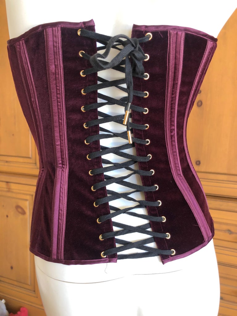 Roberto Cavalli Wide Quilted Red Velvet Lace Up Corset XS For Sale at ...