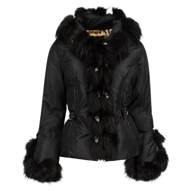 Roberto Cavalli Women's Black Fur Trimmed Jacket For Sale at 1stDibs