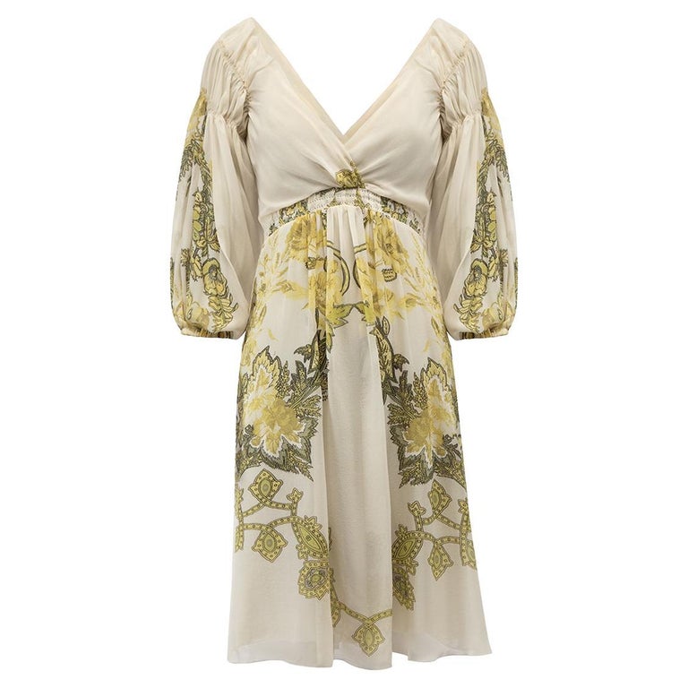 Roberto Cavalli Women's Cream Silk Jacobean Pattern Wrap Front Dress ...