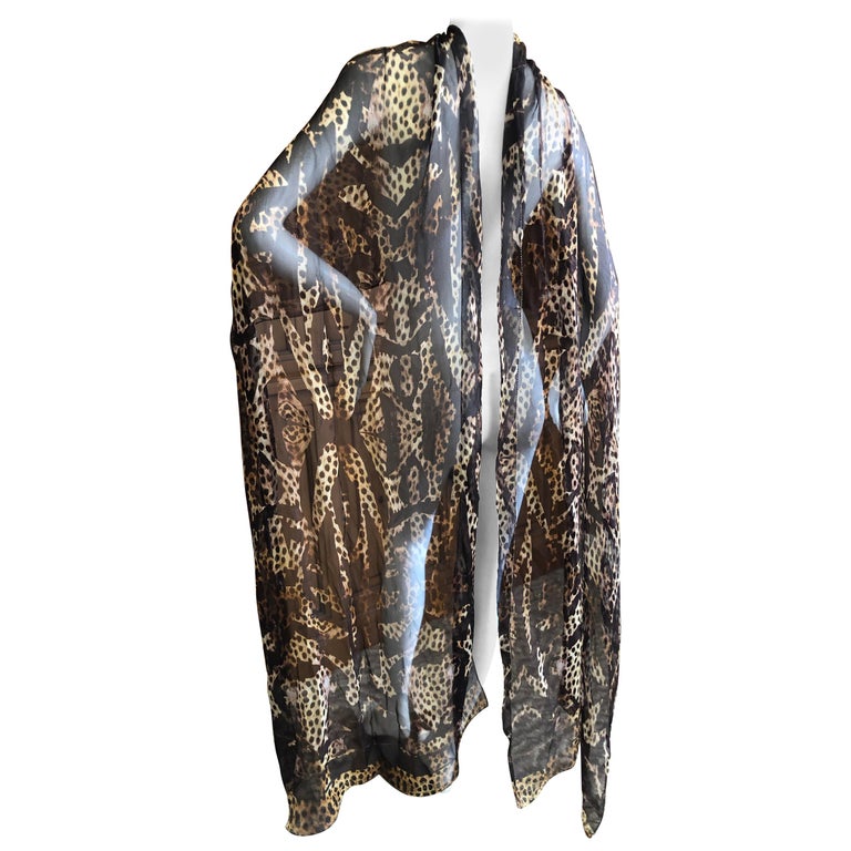 Roberto Cavalli Xtra Large Leopard Print Silk Shawl For Sale at 1stDibs