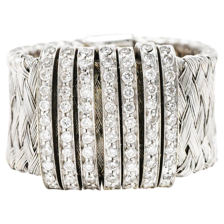 Roberto Coin 0.80 Carat Diamond 18 Karat White Gold Primavera Woven ...