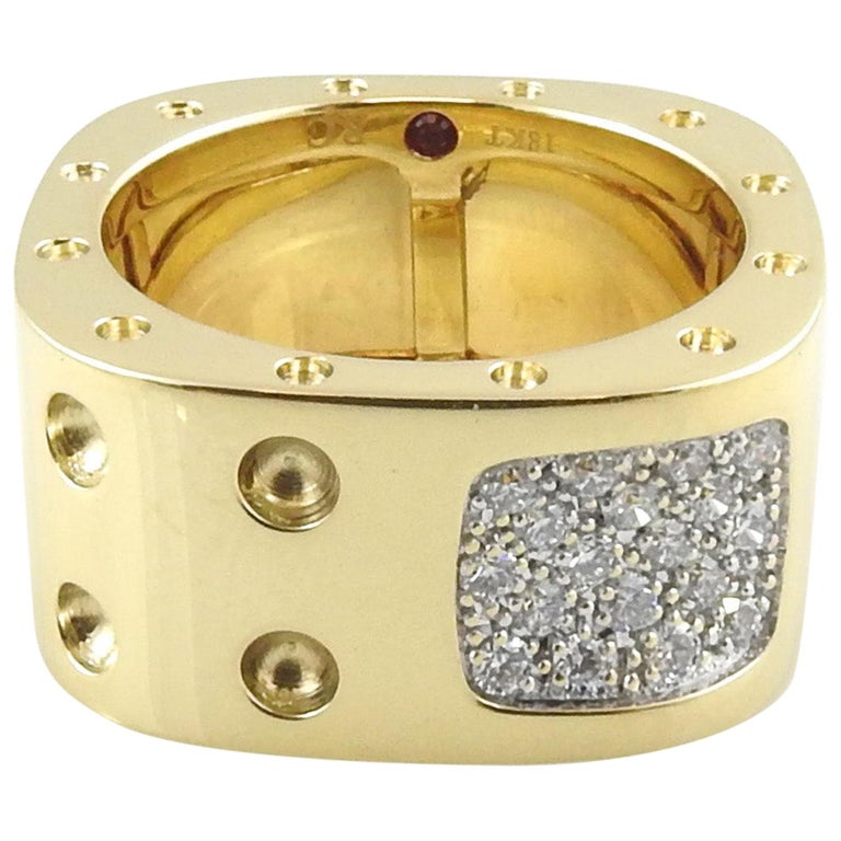 Roberto Coin 18 Karat Gold Pois Moi Pave Diamond Square Double Row Band ...
