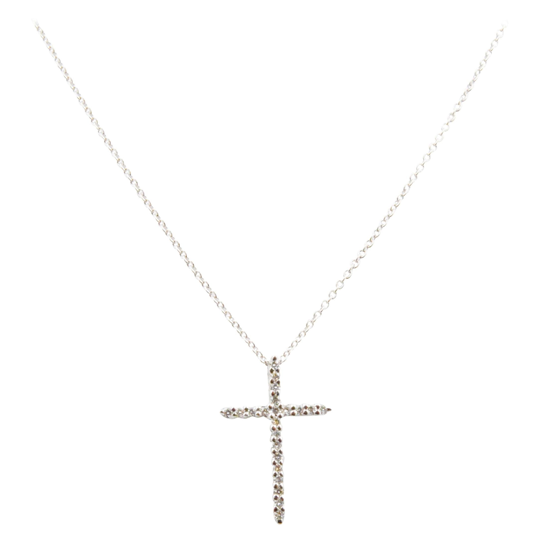 Roberto Coin 18 Karat White Gold Diamond Tiny Treasures Cross Pendant ...