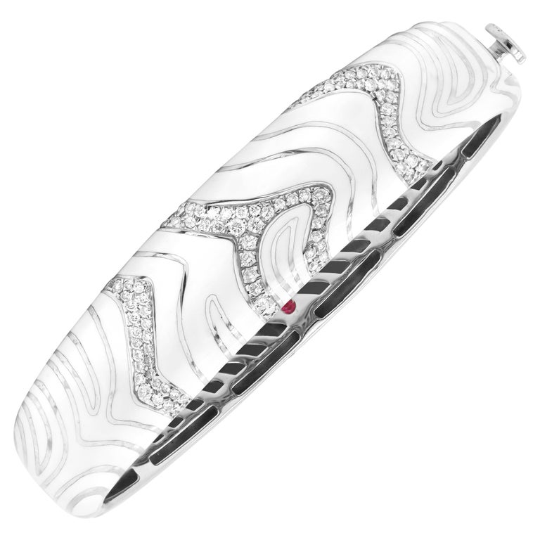 Roberto Coin 18 Karat White Gold Diamond White Enamel Bangle Bracelet ...