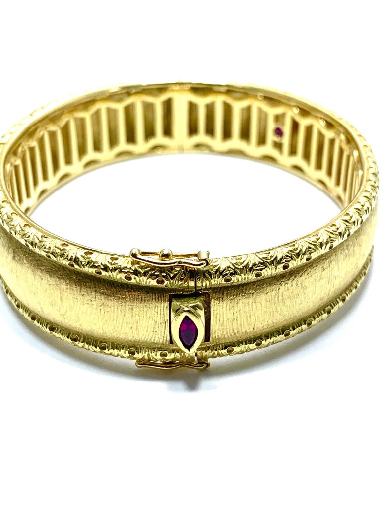 Roberto Coin 18 Karat Yellow Gold Bangle Bracelet with a Ruby Clasp at ...