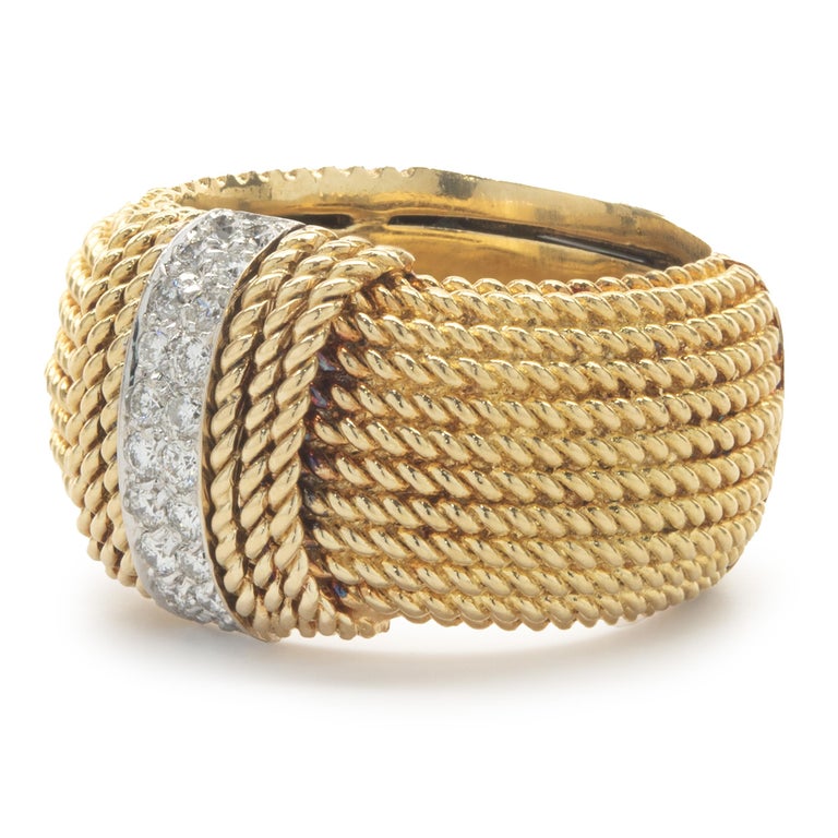 Roberto Coin 18 Karat Yellow Gold Wide Diamond Rope Ring For Sale at ...