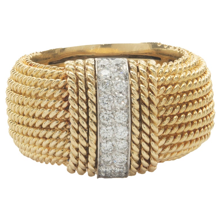 Roberto Coin 18 Karat Yellow Gold Wide Diamond Rope Ring For Sale at ...