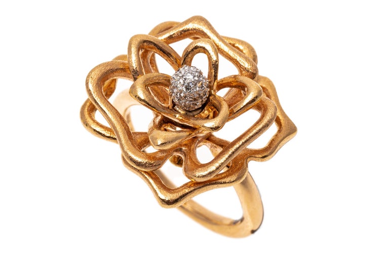 Roberto Coin 18k Rose Gold Pave Diamond Set Open Rose Form Ring For ...