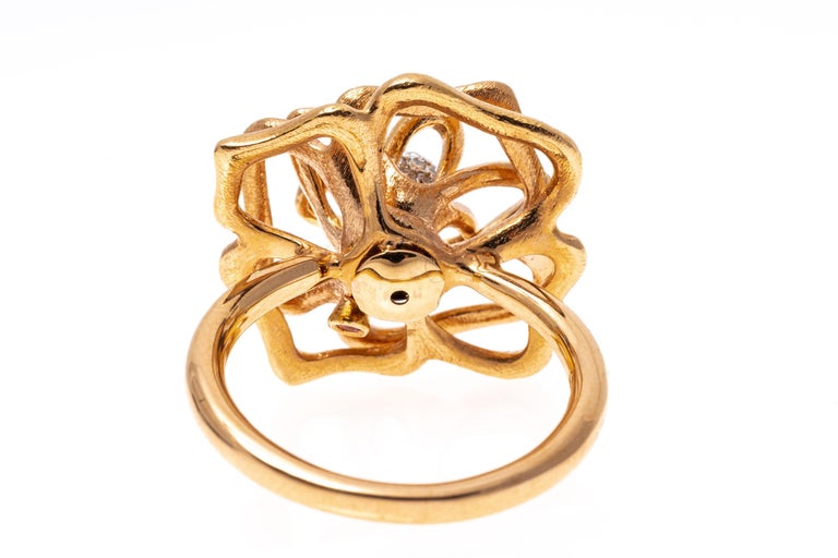 Roberto Coin 18k Rose Gold Pave Diamond Set Open Rose Form Ring For Sale at 1stDibs