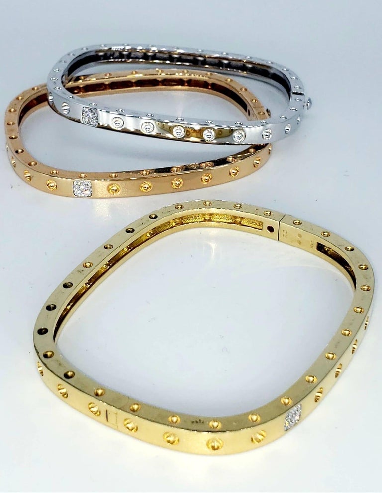 Roberto Coin 18 Karat Tri-Gold Square Bangle Set with Diamonds at 1stDibs